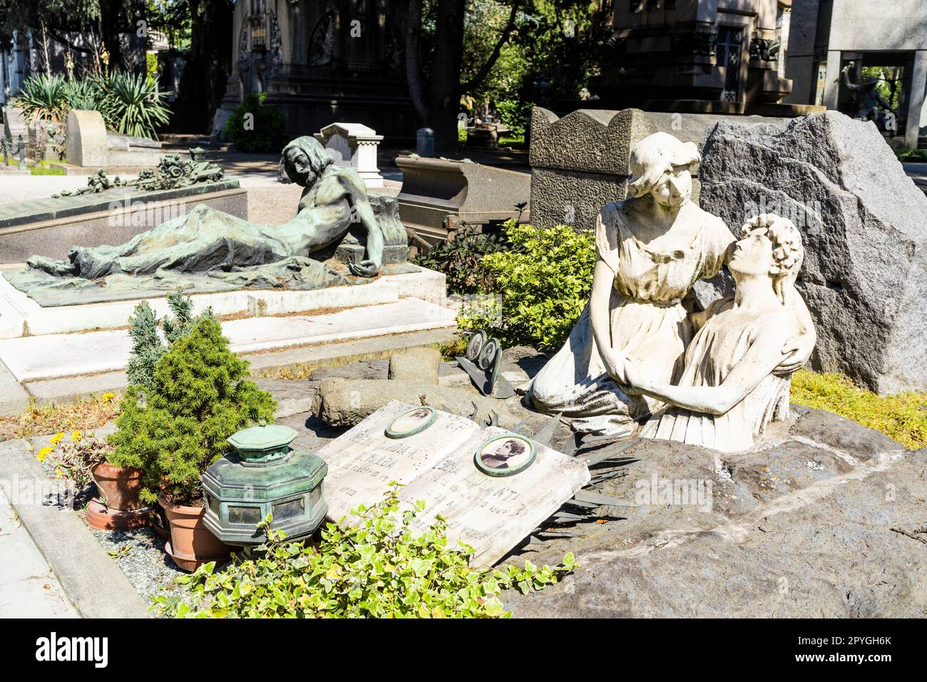 Graves in the Monumental Cemetery of Milan, Lombardy region, Italy ...