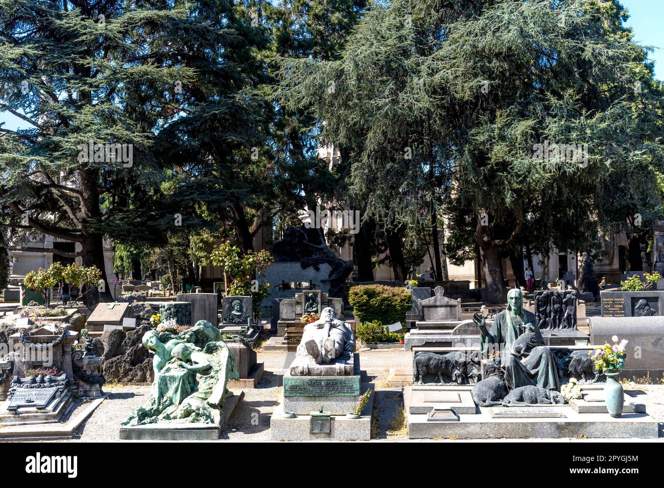 Graves in the Monumental Cemetery of Milan, Lombardy region, Italy ...