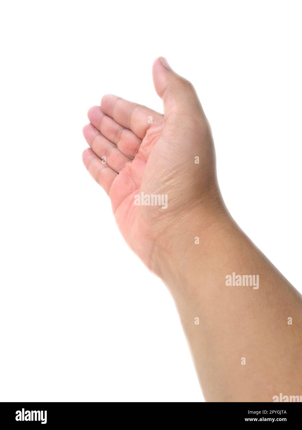 Man hand hold, grab or catch some object, hand gesture. Isolated on ...