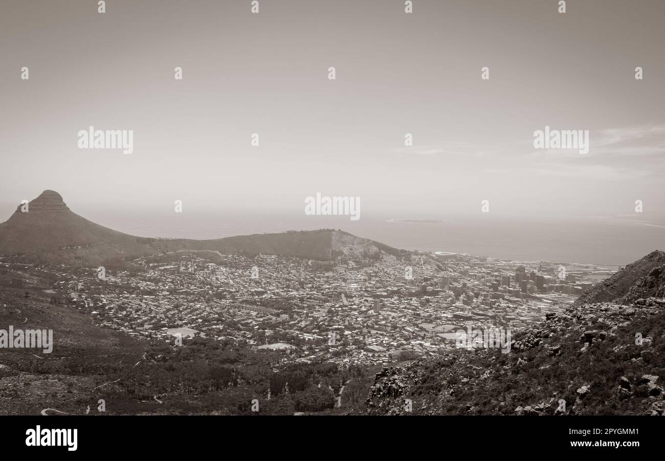 Panorama view of Cape Town, South Africa from Table Mountain Stock ...