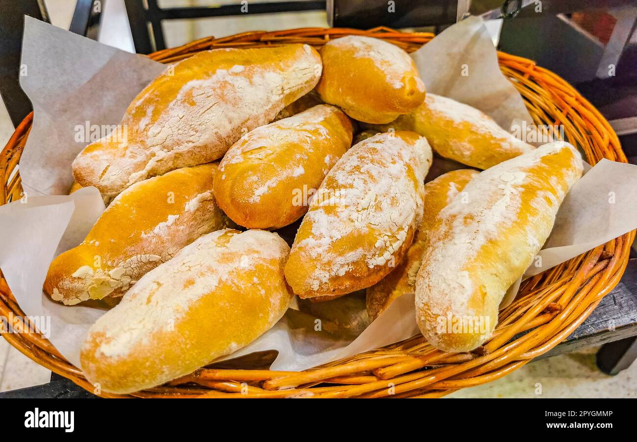 Rolls baguettes cakes and other pastries in Chedraui Supermarket Mexico ...