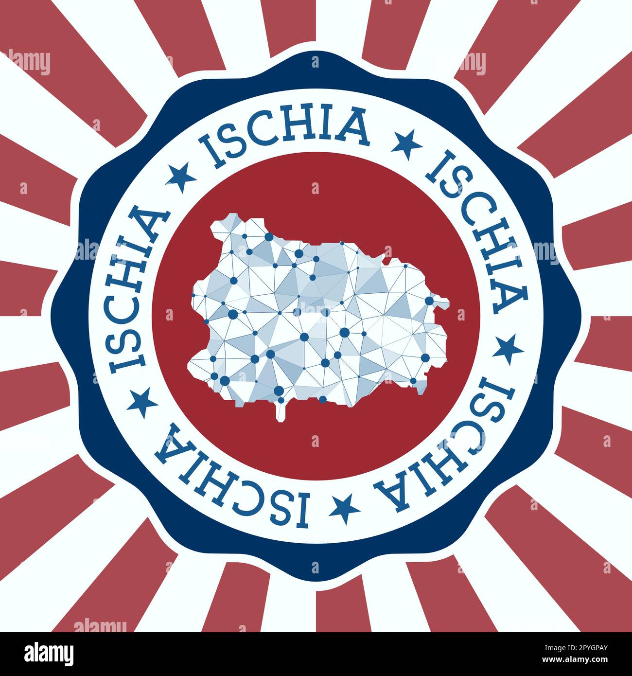 Ischia Badge. Round logo of island with triangular mesh map and radial ...