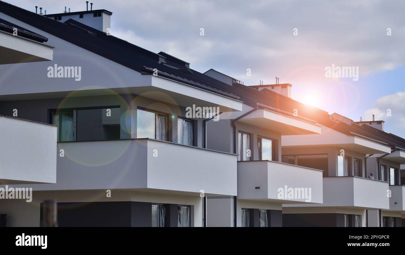 Terraced family homes in newly developed housing estate. The real ...