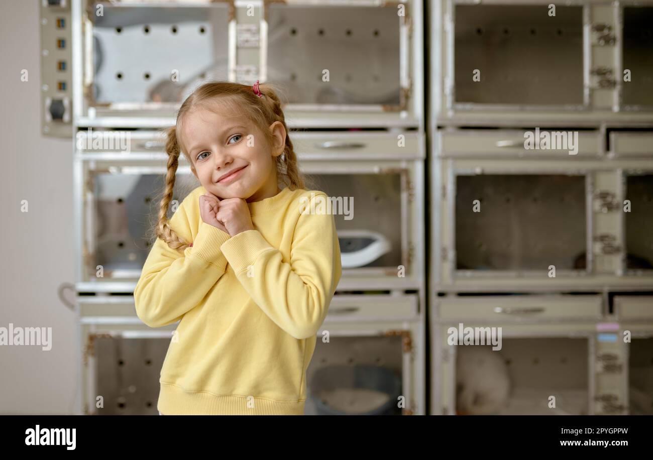Portrait of little cute girl child feeling happy while spending time at ...