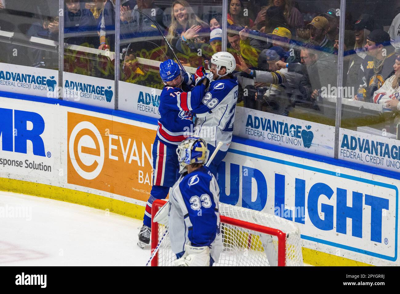 April 30, 2023: Rochester Americans forward Isak Rosen (18) and ...