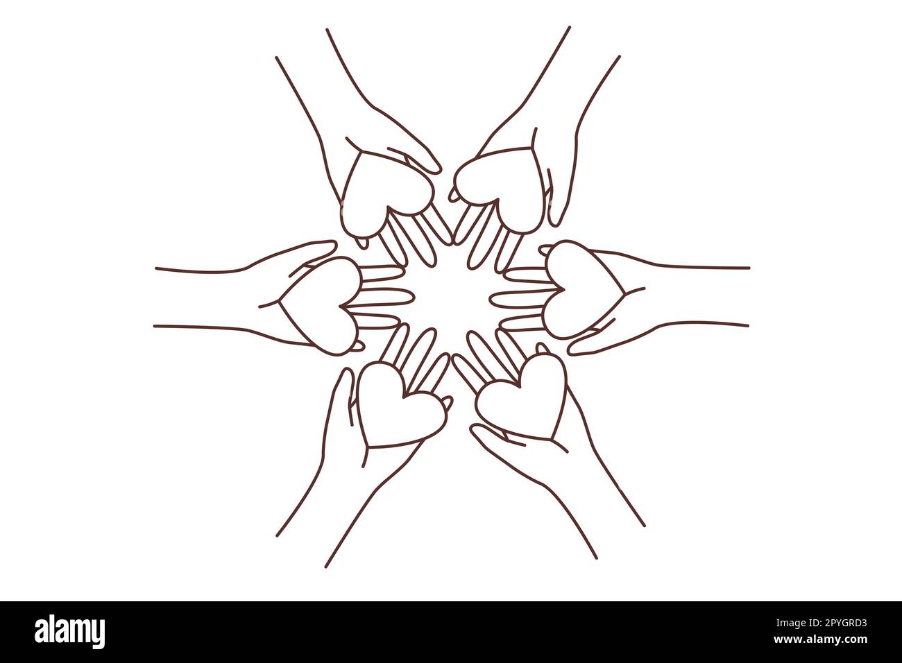 Diverse people holding hearts show care and love. Multiracial hands ...