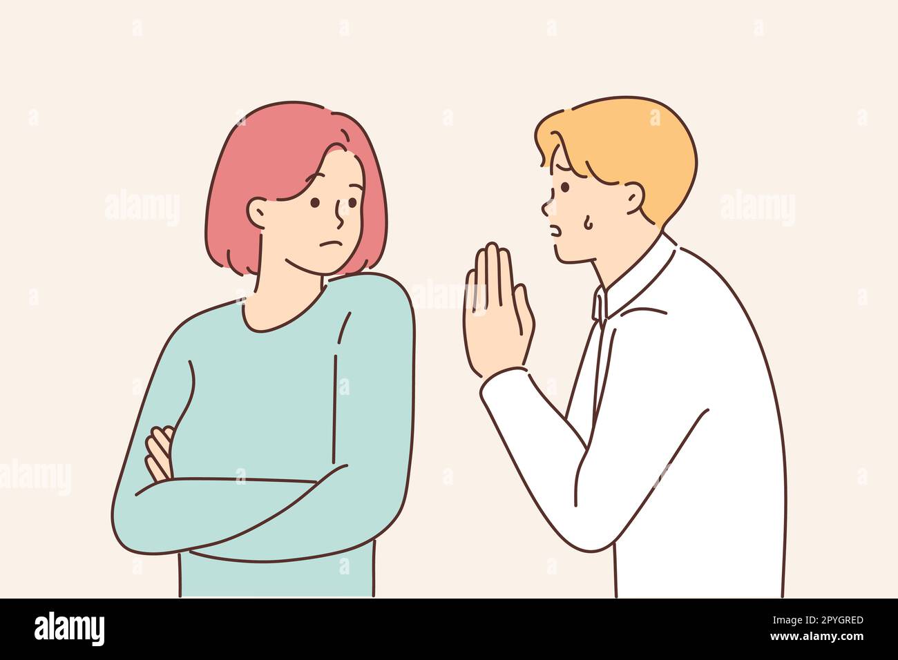 Desperate man asking stubborn woman for forgiveness. Unhappy crying guy ...