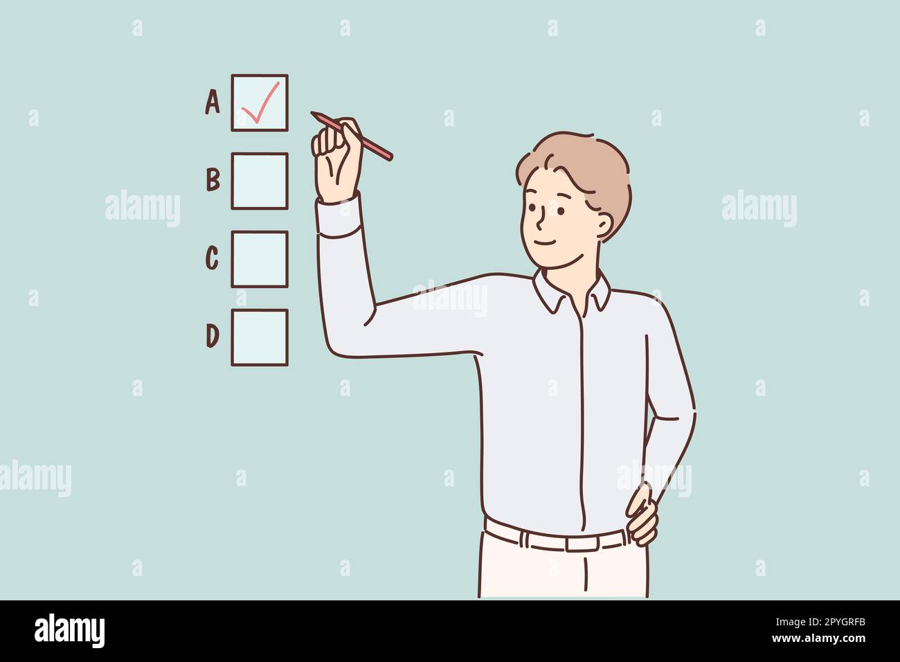 Smiling businessman check gap make decision. Happy male employee ...