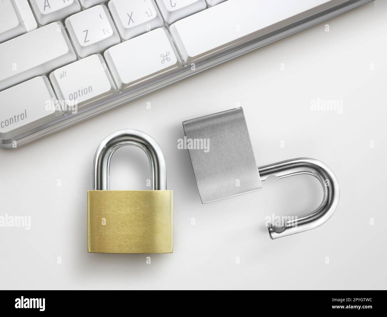 Computer security concept. Unlocked padlock on laptop keyboard Stock ...