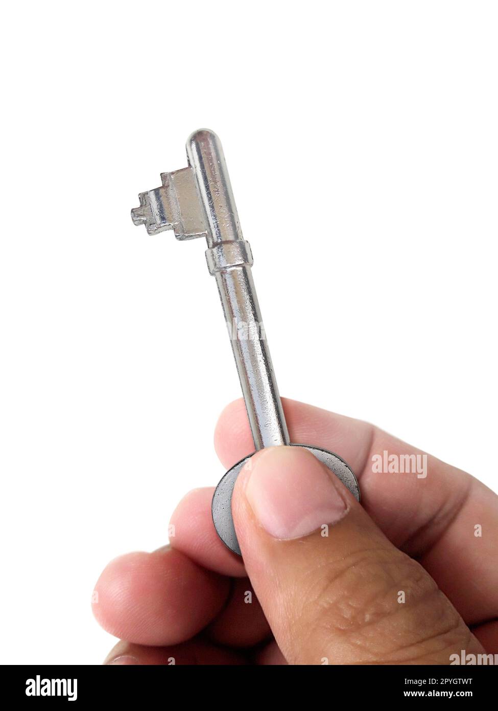 The man holds the keys in hand on a white isolated background Stock ...