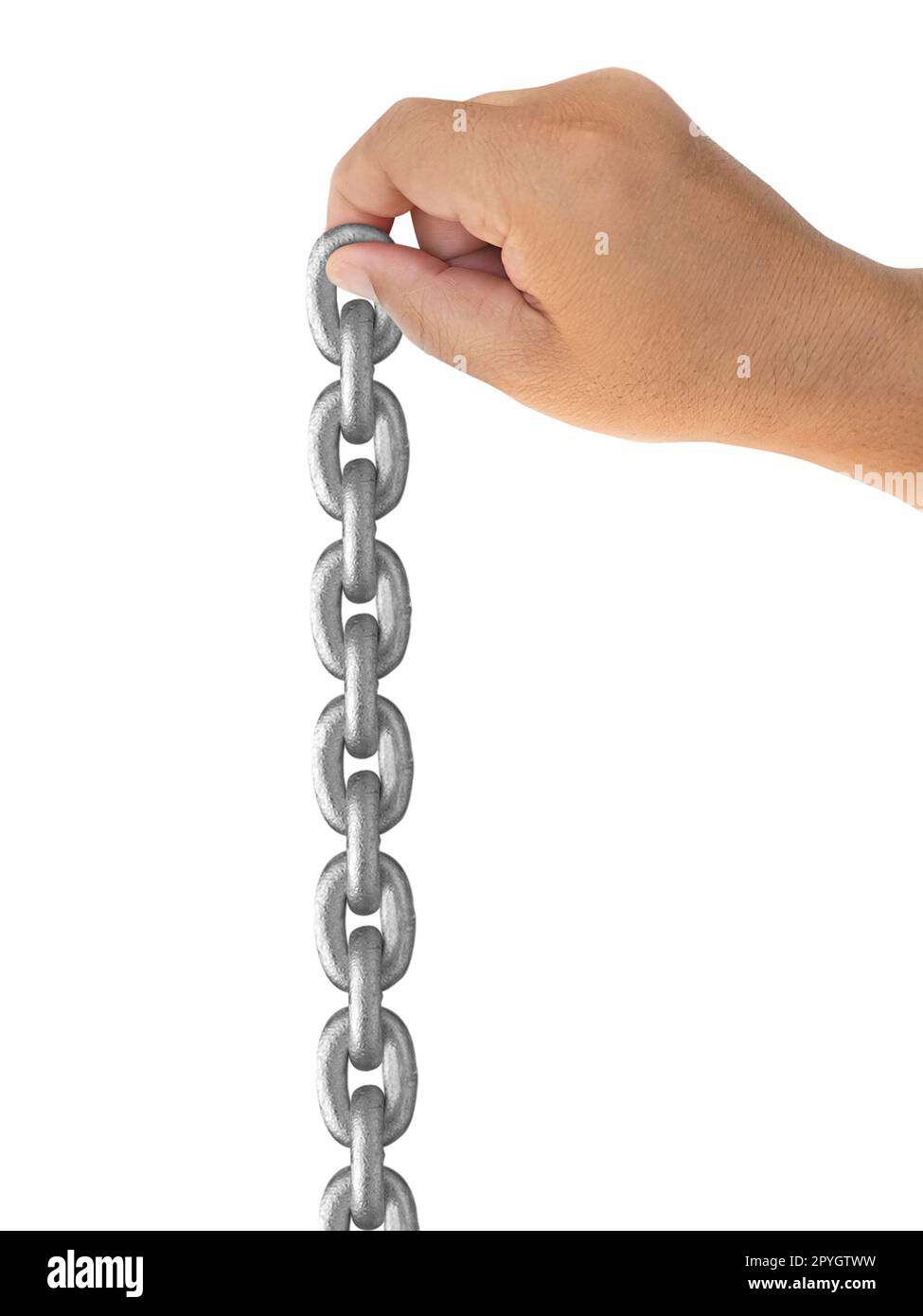 Hand holding the metal chain on white background Stock Photo - Alamy