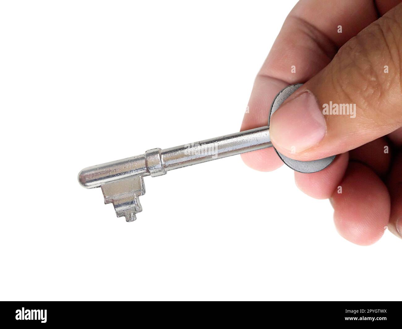 The man holds the keys in hand on a white isolated background Stock ...