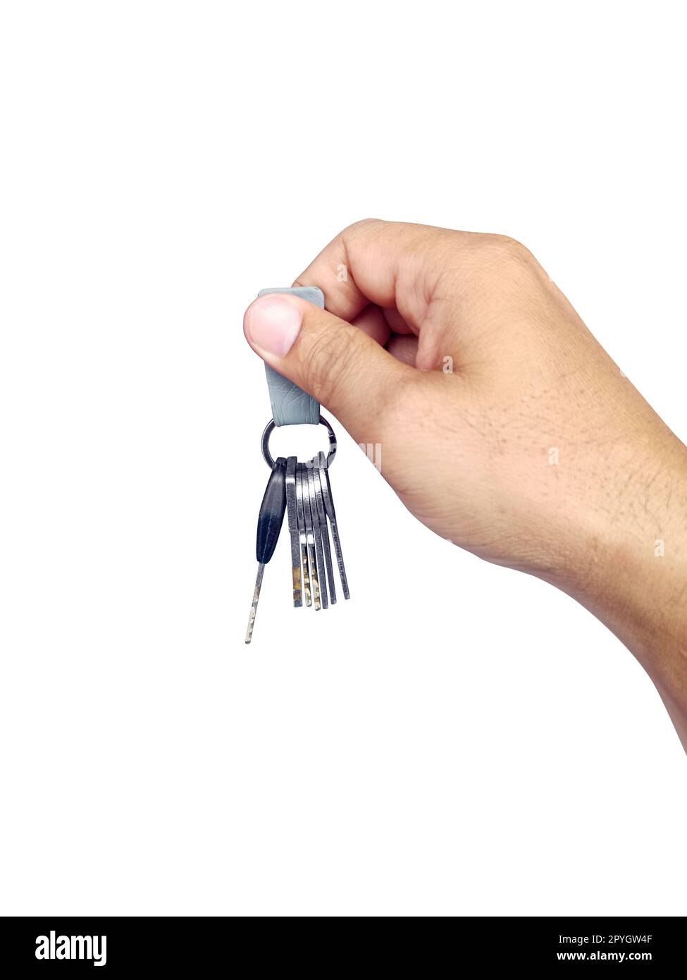 The man holds the keys in hand on a white isolated background Stock ...