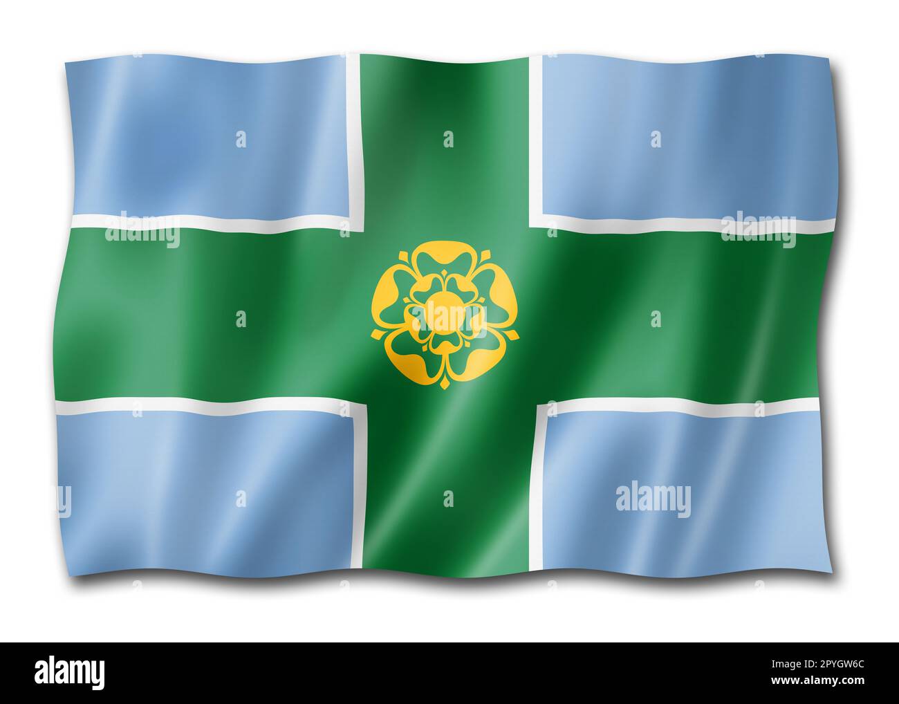 Derbyshire County flag, United Kingdom waving banner collection. 3D ...
