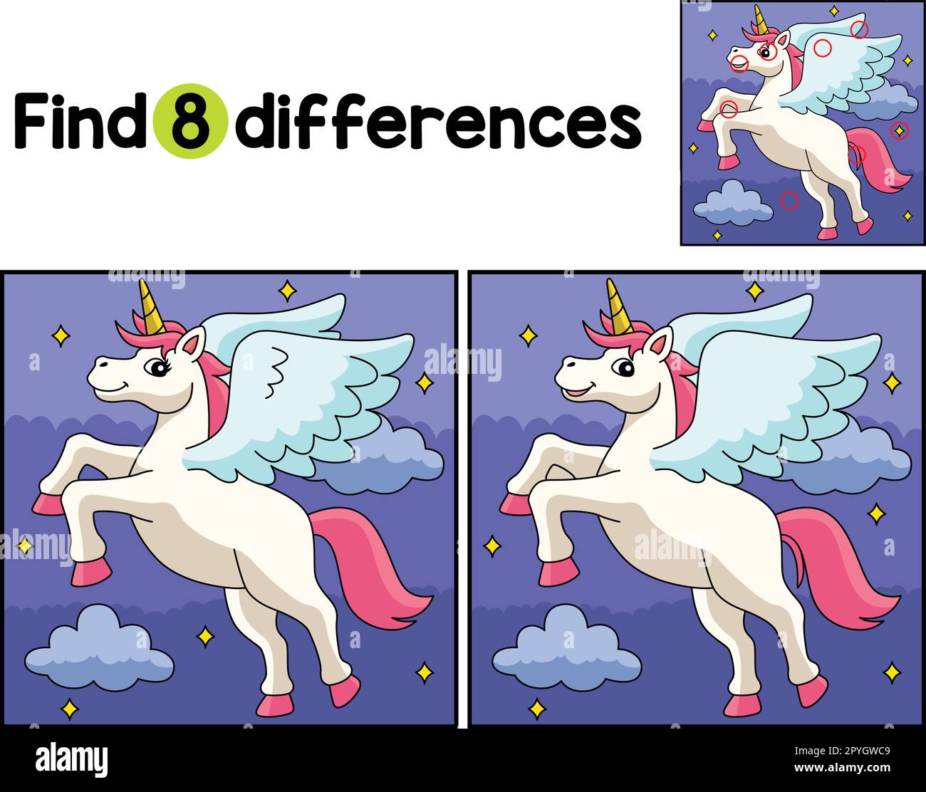Flying Unicorn Find The Differences Stock Vector Image & Art - Alamy
