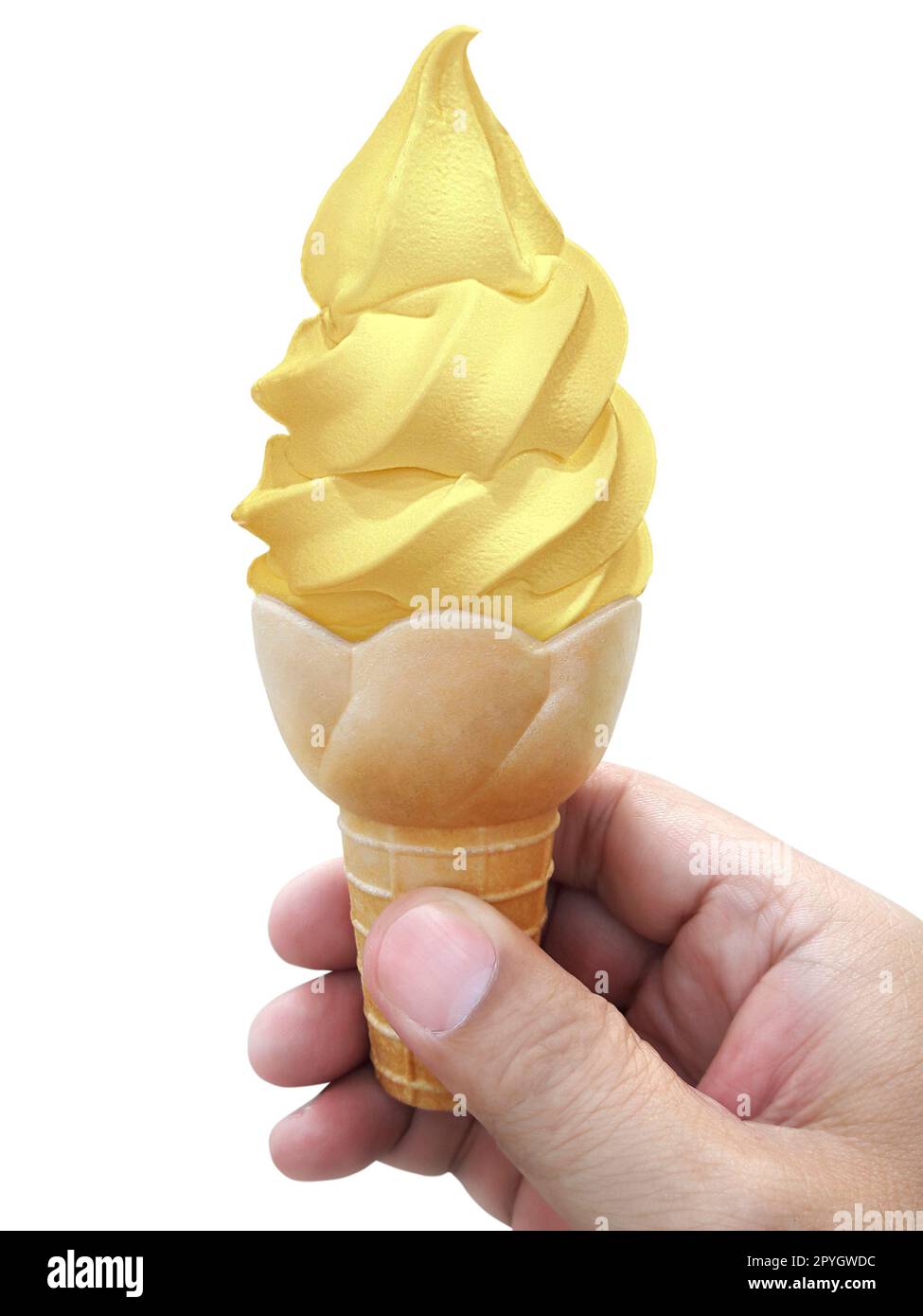 A man hand holding an ice cream cone on a white background Stock Photo ...