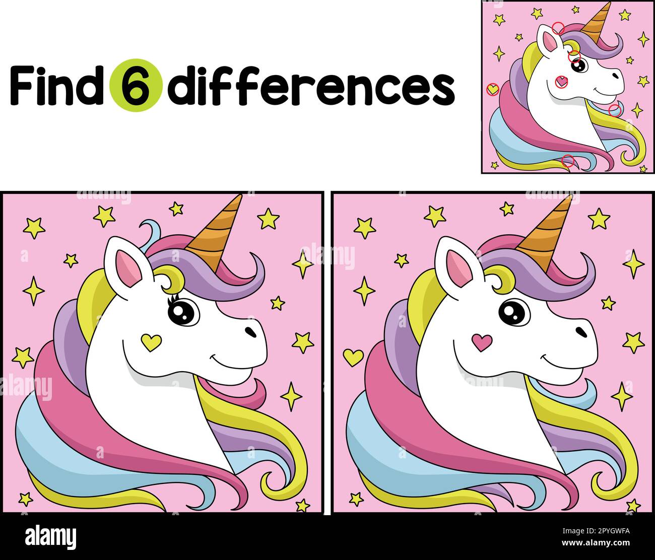 Unicorn Head Find The Differences Stock Vector Image & Art - Alamy