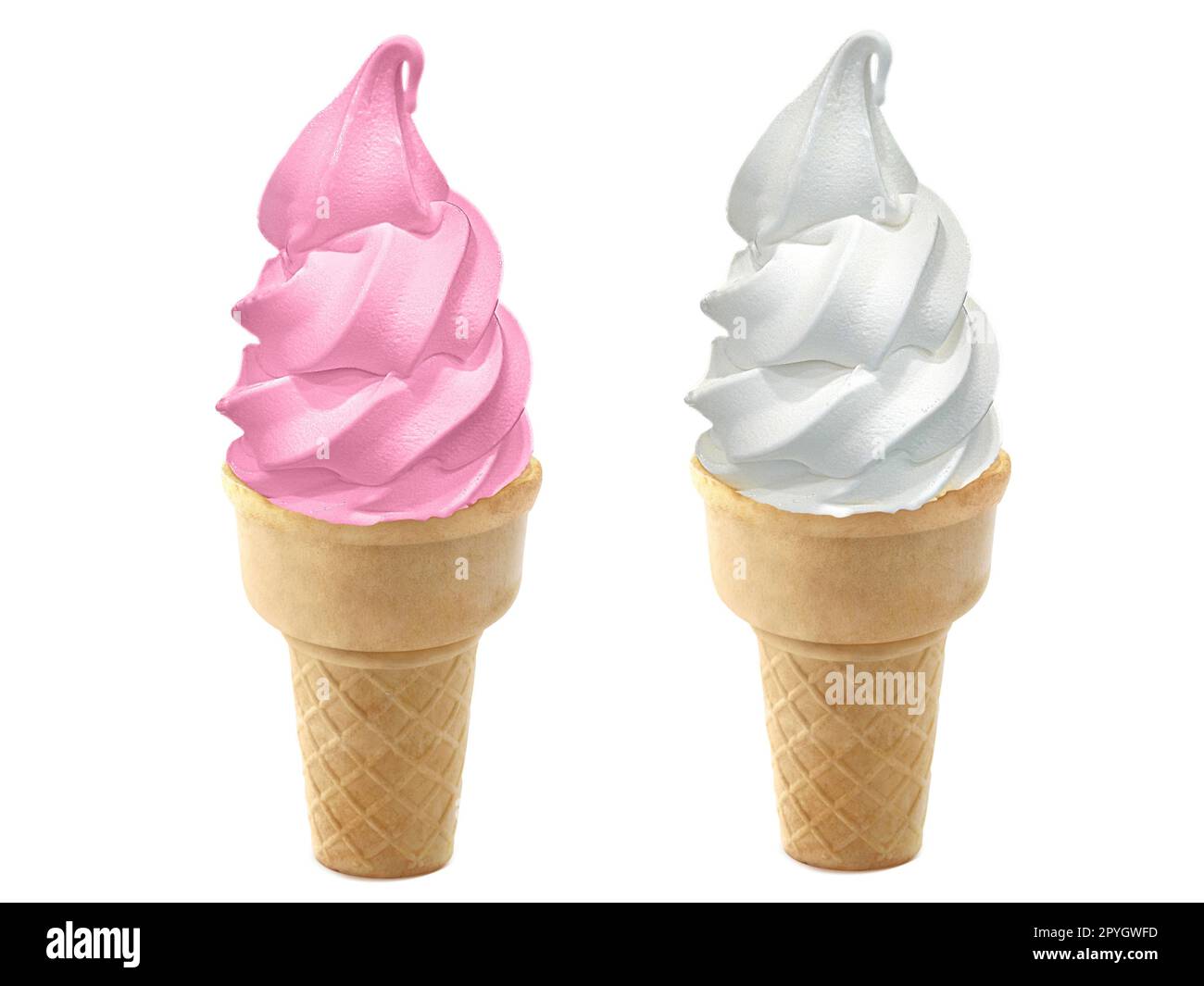strawberry, vanilla Ice cream in the cone on white background Stock ...