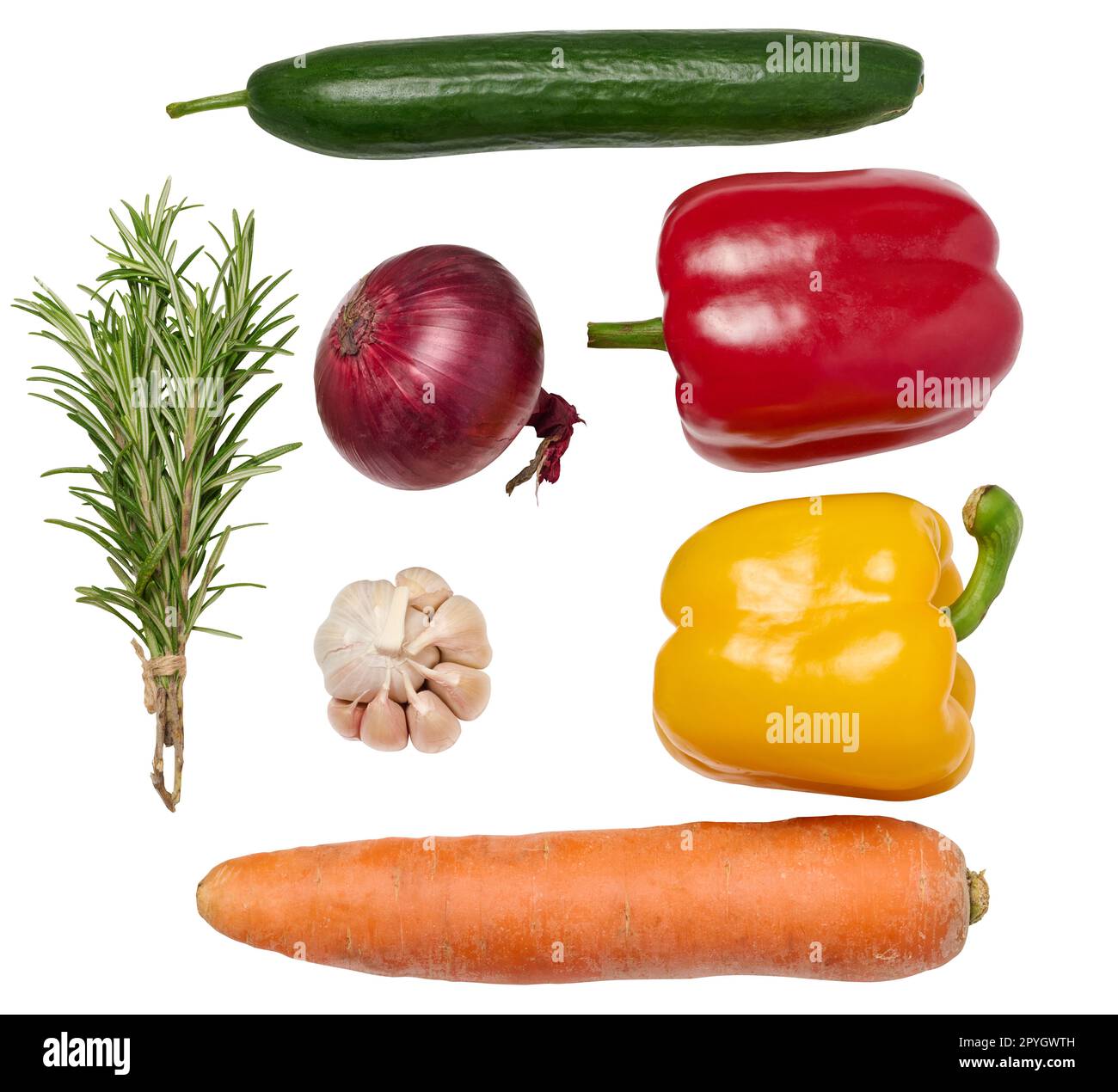 Fresh vegetables, onion, carrot, yellow and red bell peppers, a bunch ...