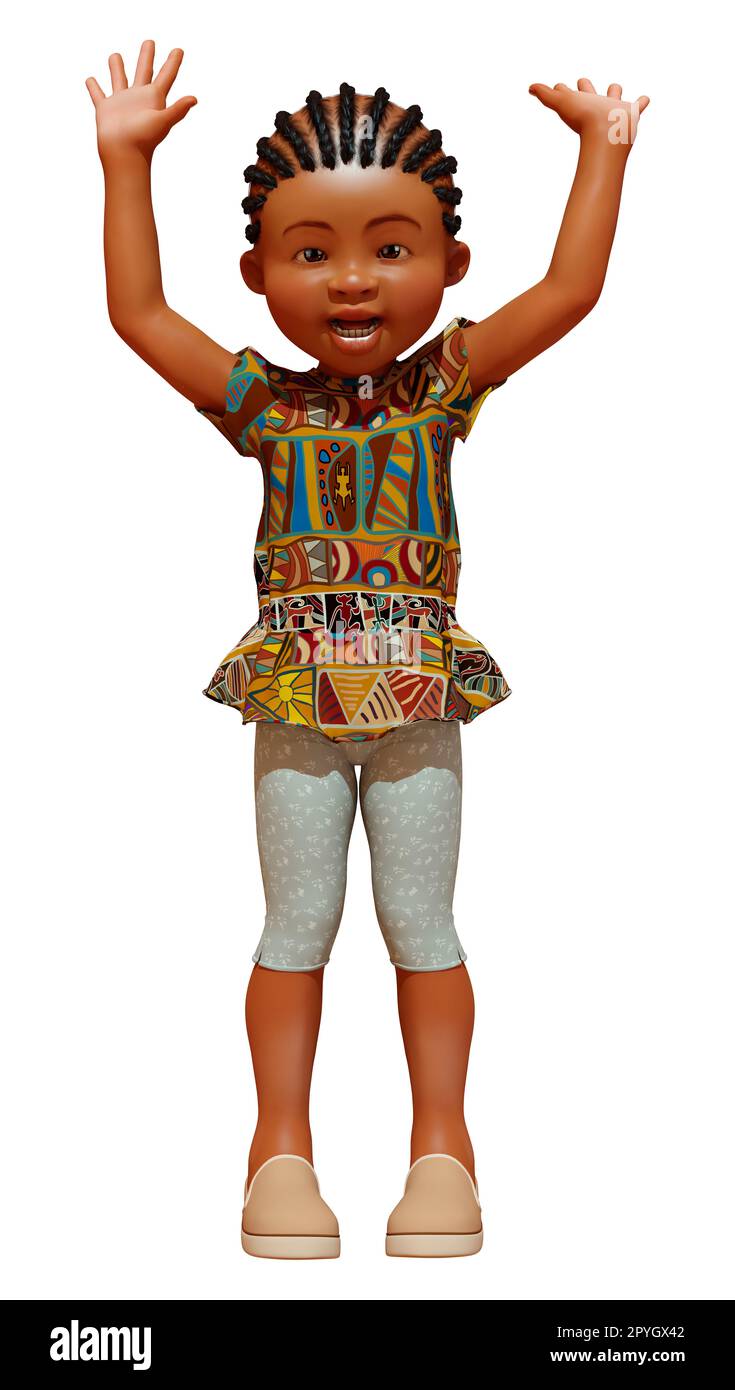 3D rendering of a cartoon African girl isolated on white background ...
