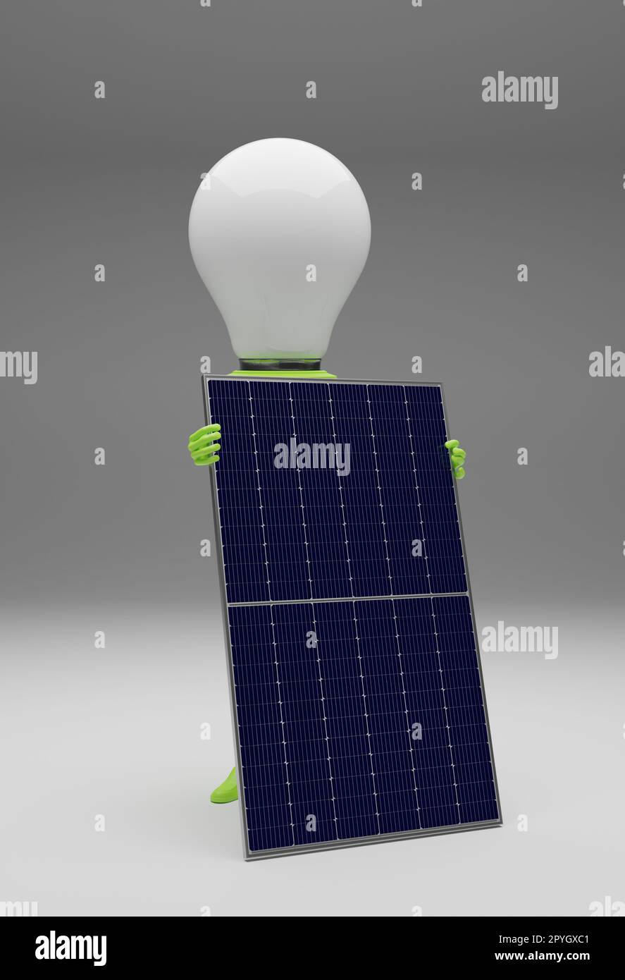 A light bulb with a solar panel on a grey background Stock Photo - Alamy