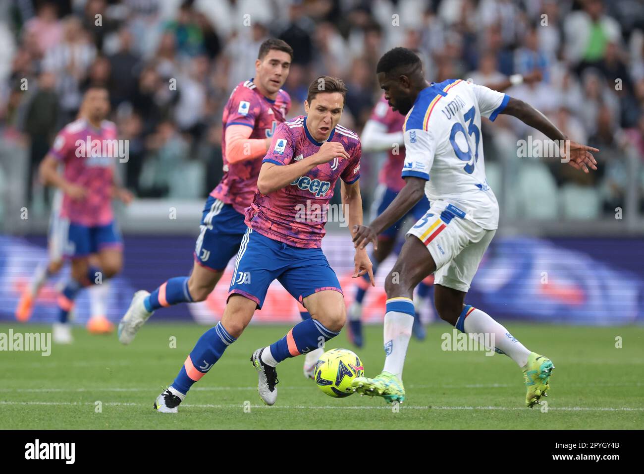 Turin, Italy, 3rd May 2023. Dusan Vlahovic of Juventus looks on as team ...