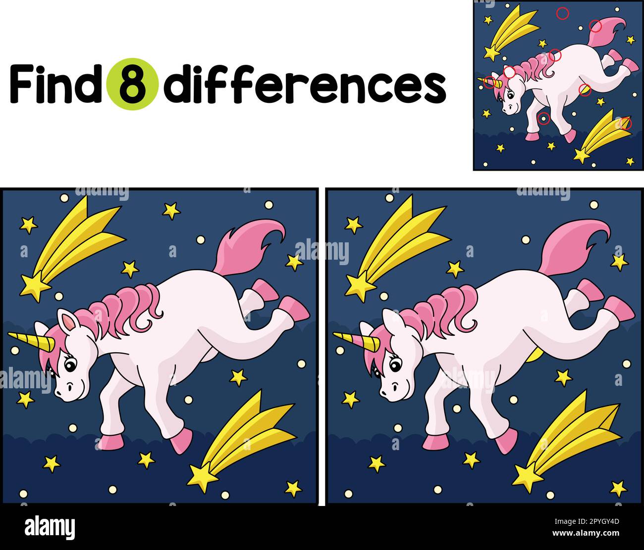 Falling Unicorn Find The Differences Stock Vector Image & Art - Alamy