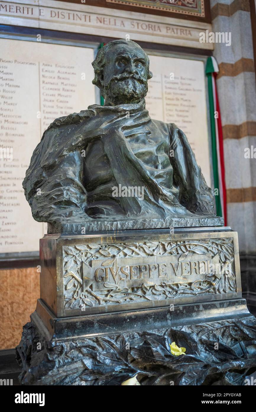 Italian composer Giuseppe Verdi's bust inside the Famedio, hall of the ...