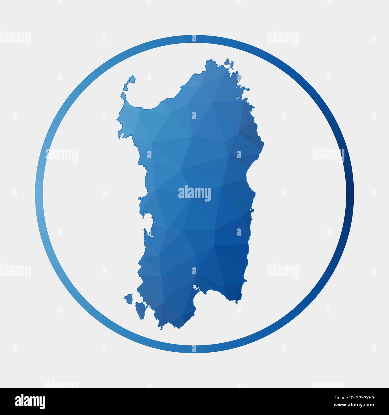 Sardinia icon. Polygonal map of the island in gradient ring. Round low ...