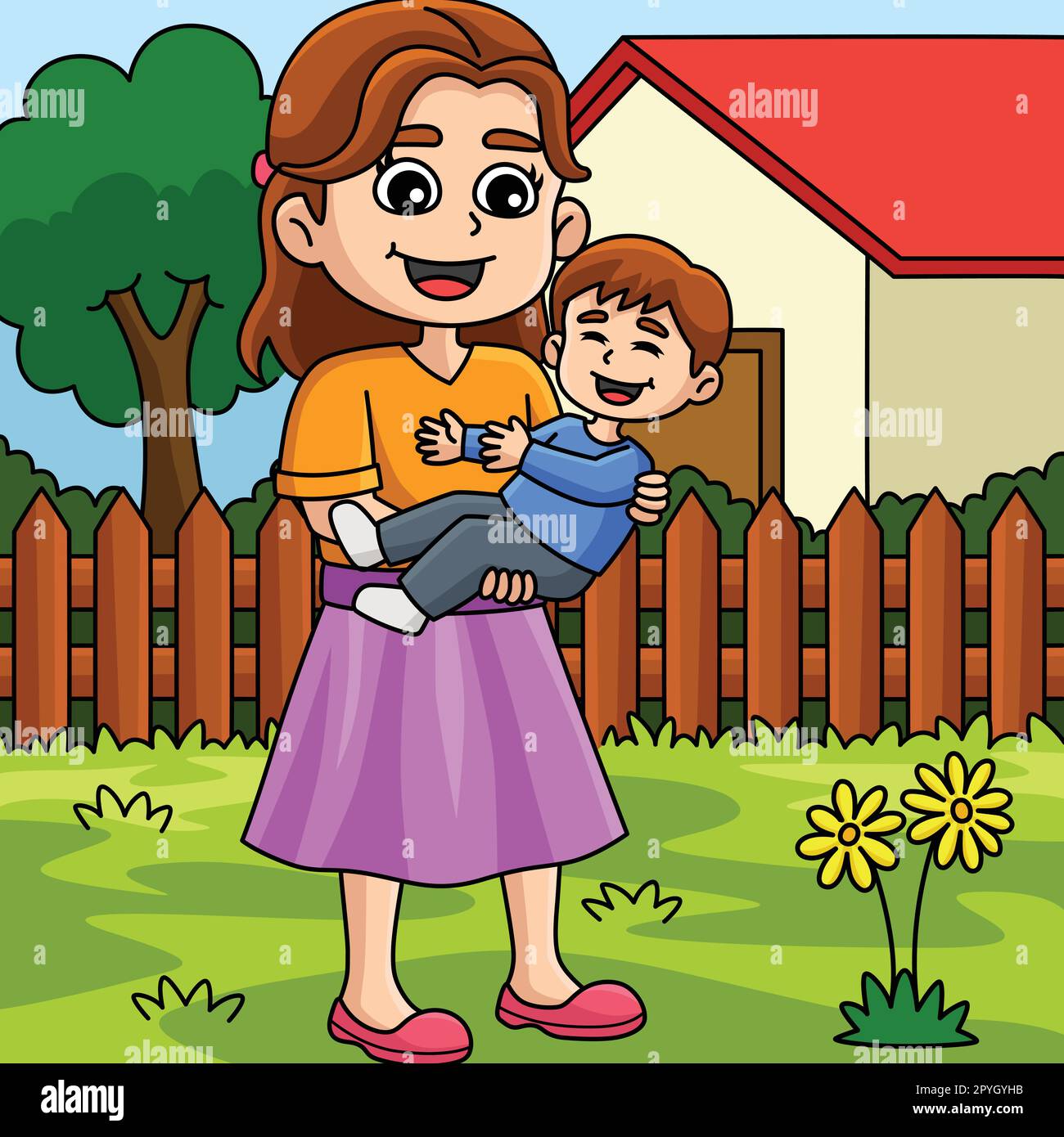 Mothers Day Mother Holding a Child Colored Cartoon Stock Vector Image ...
