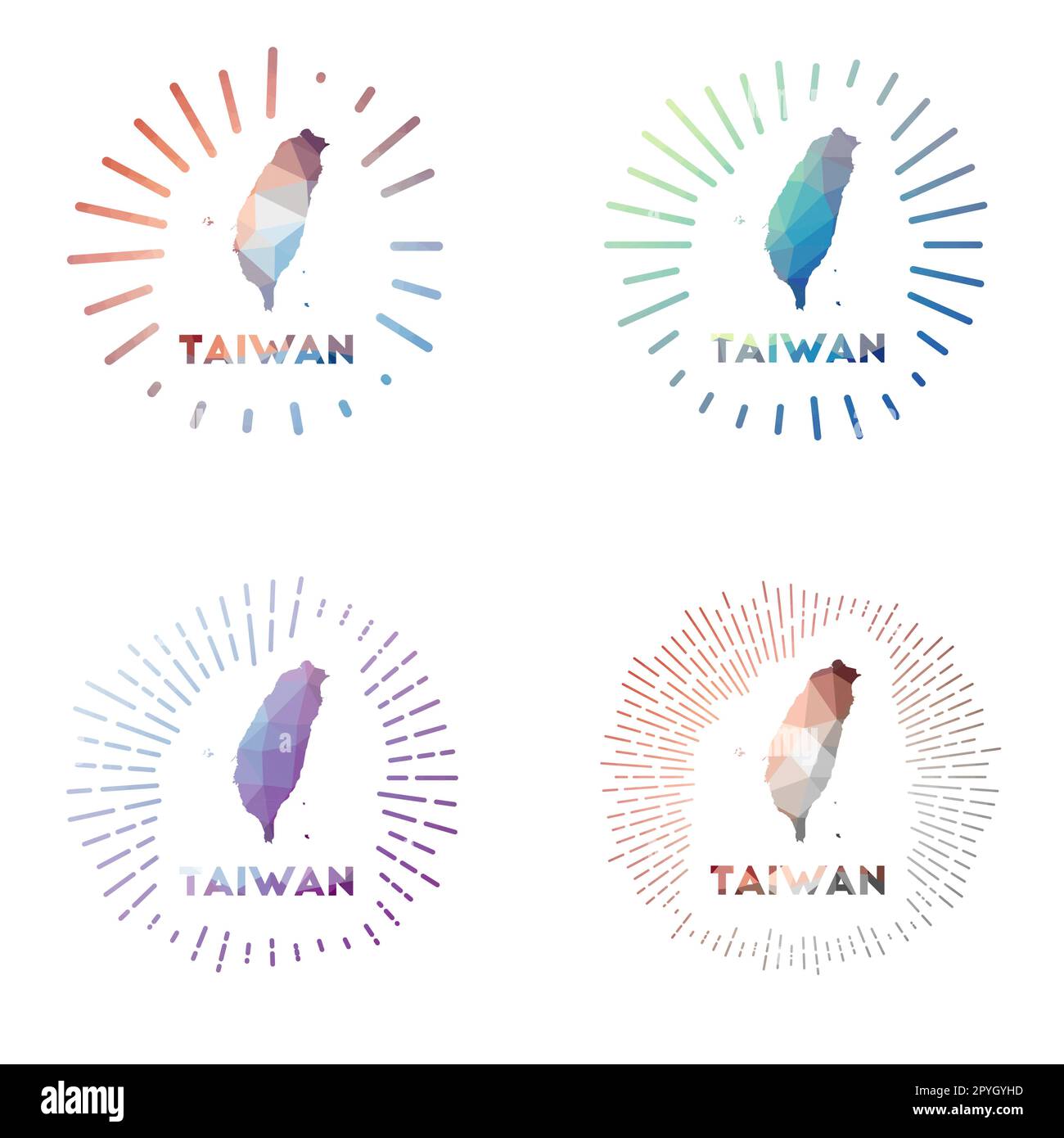 Taiwan low poly sunburst set. Logo of country in geometric polygonal ...
