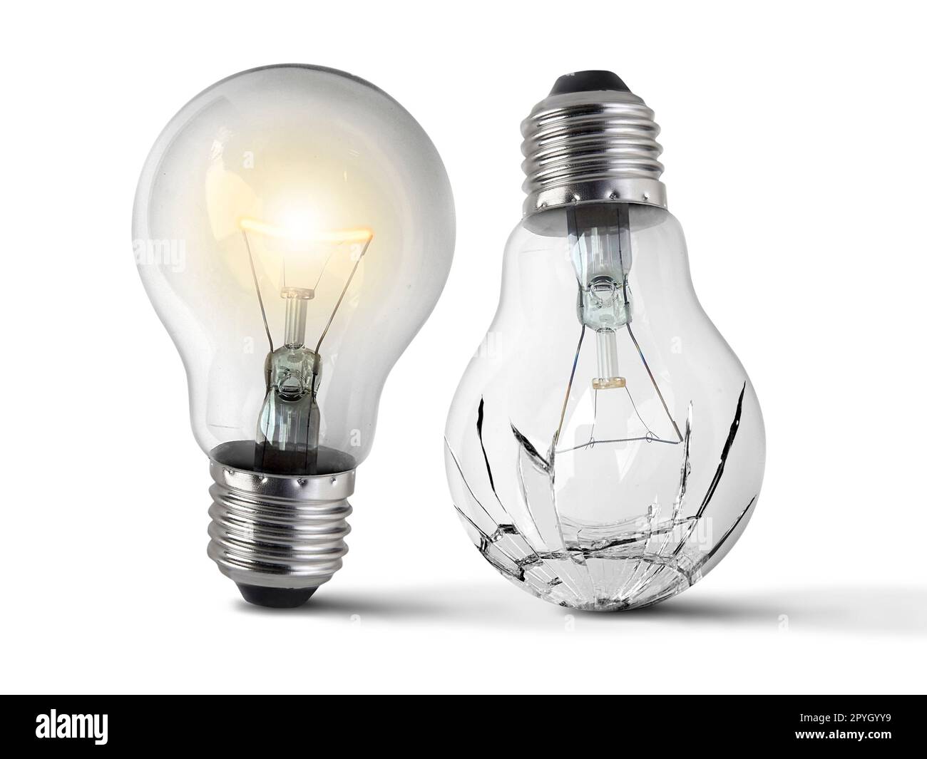 Broken bulb, isolated white background Stock Photo - Alamy