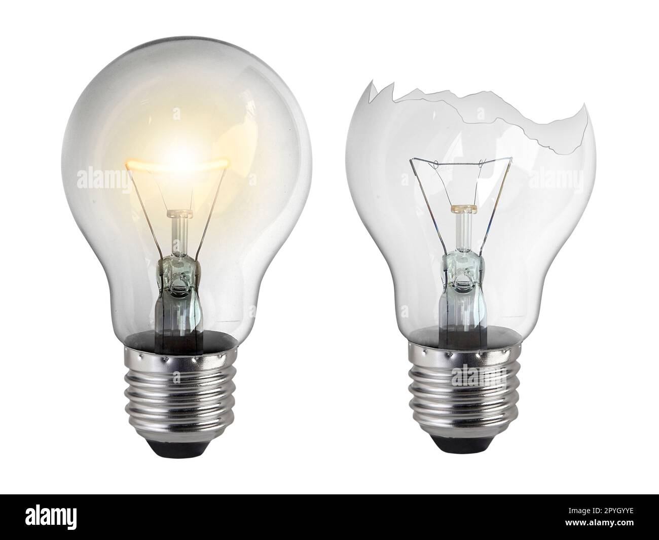 Broken light bulb isolated on white background Stock Photo - Alamy