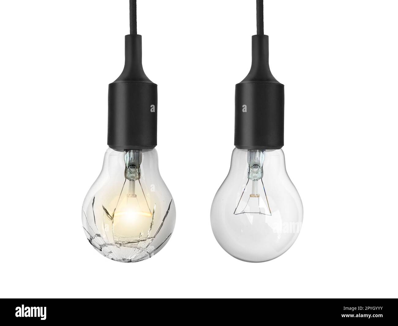 Broken light bulb isolated on white background Stock Photo - Alamy