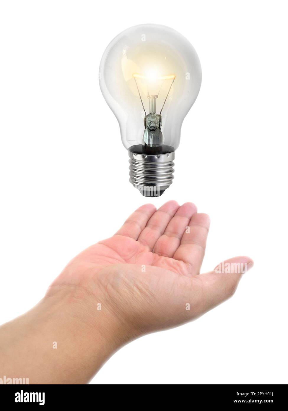 Ideas bulb light on a hand Stock Photo - Alamy