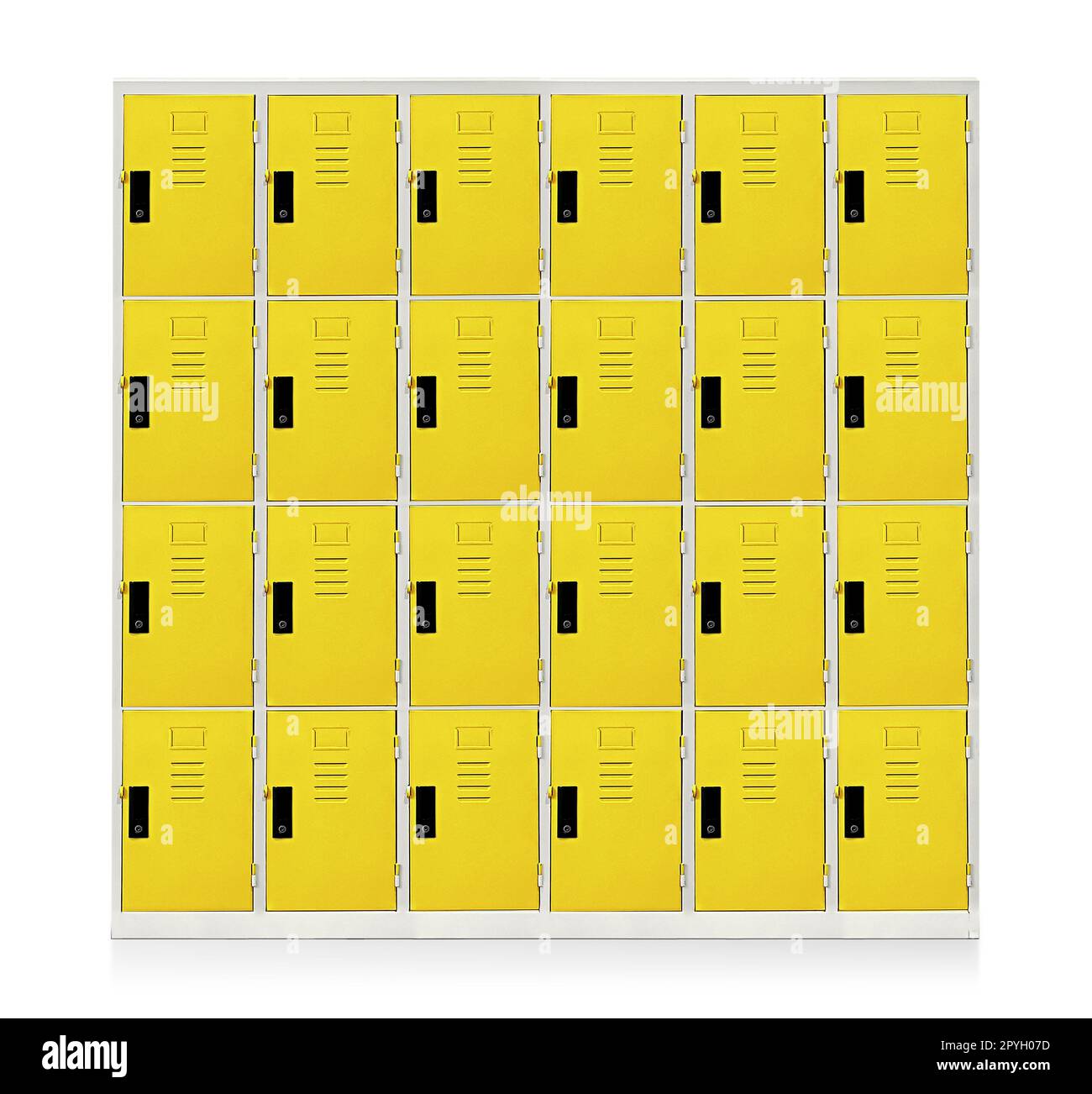 close up on Yellow lockers in gym. isolated on white background Stock ...