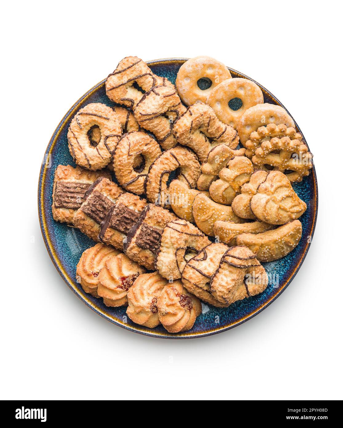 Assorted various cookies. Sweet biscuits on plate isolated on white ...