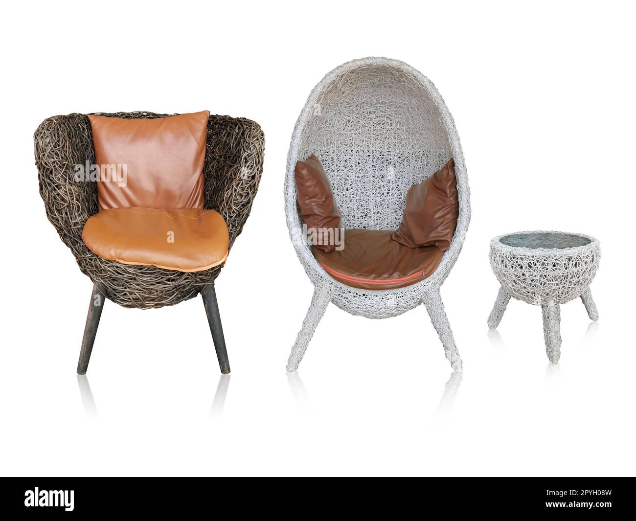 Wicker comfortable chair isolated on white background Stock Photo - Alamy