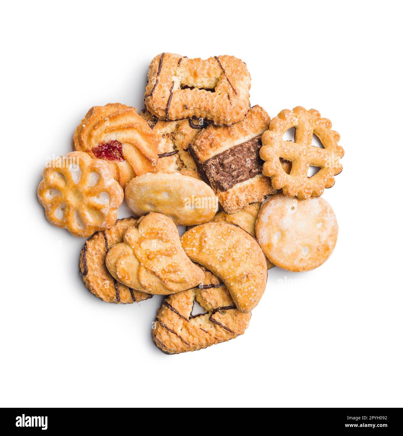 Assorted various cookies. Sweet biscuits isolated on white background ...