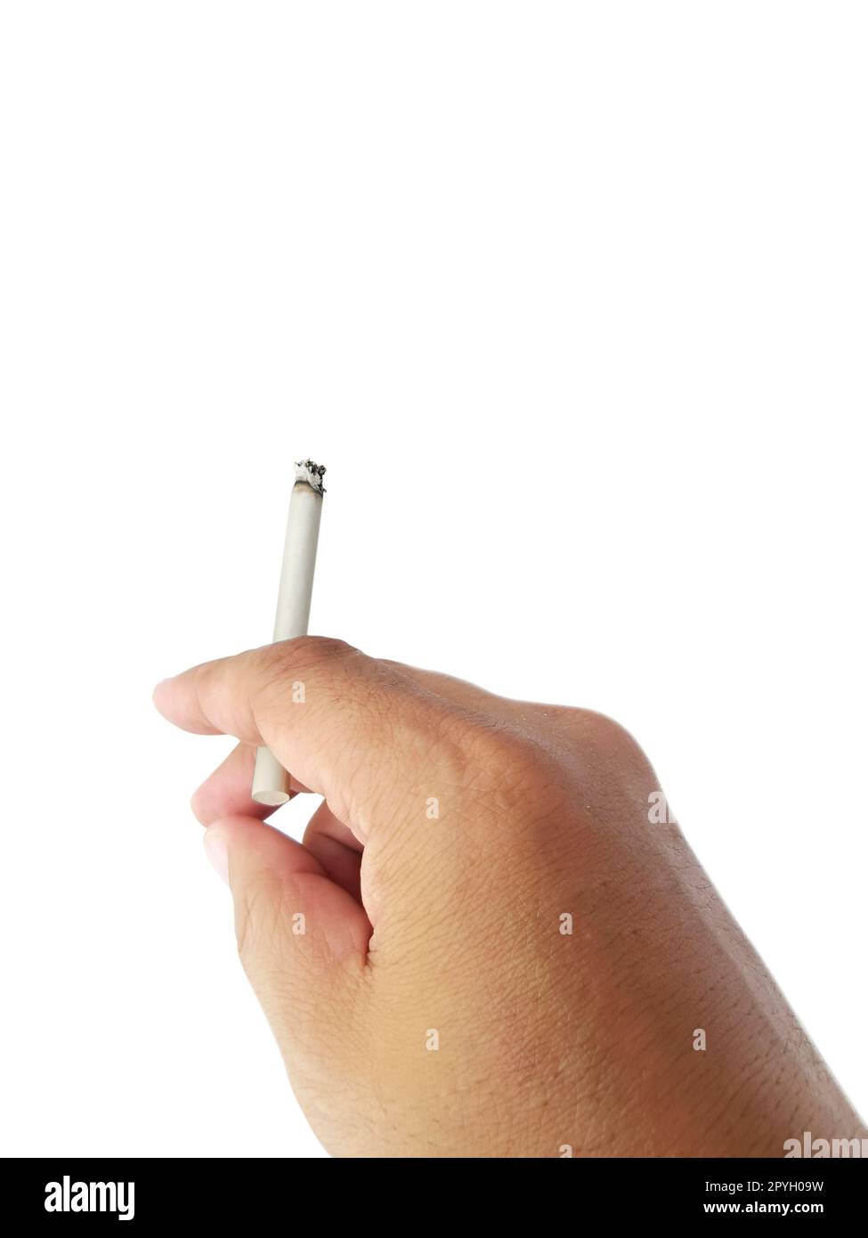 A cigarette in a hand, isolate hand and cigarette, cigarette white ...