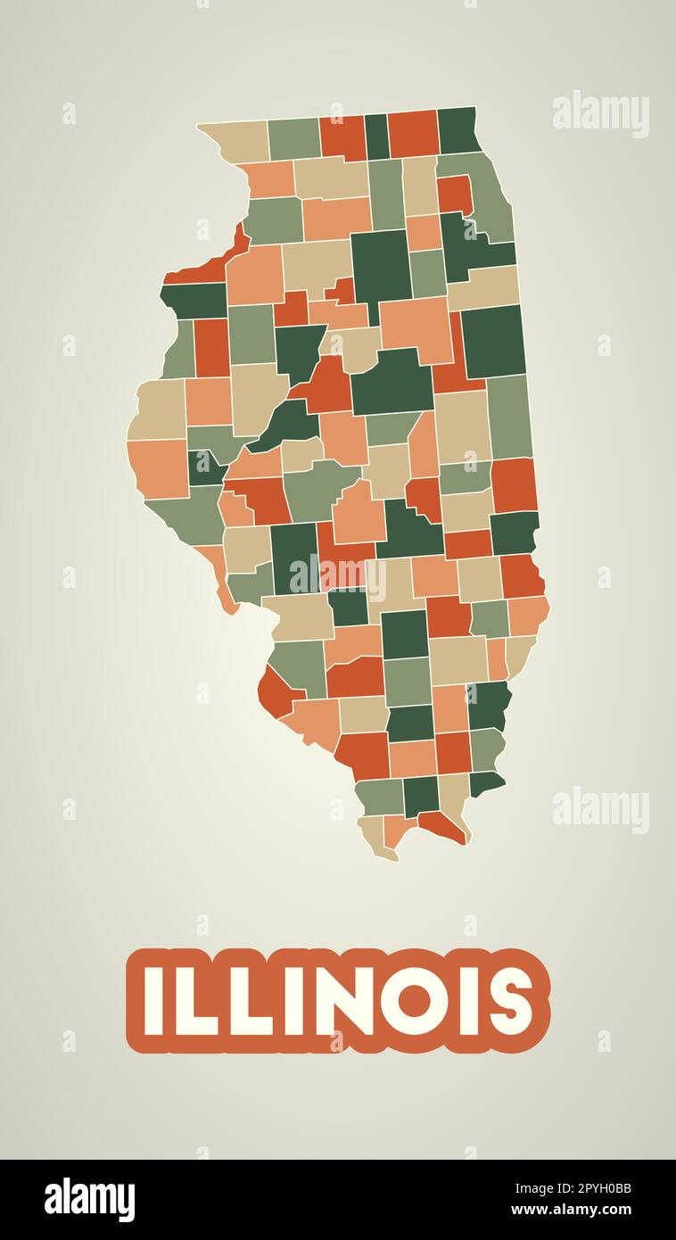 Illinois poster in retro style. Map of the US state with regions in ...