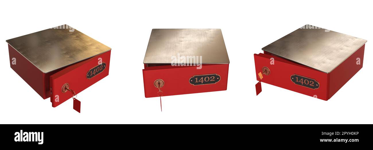 safe box on white background, left, front and right view (3d render ...