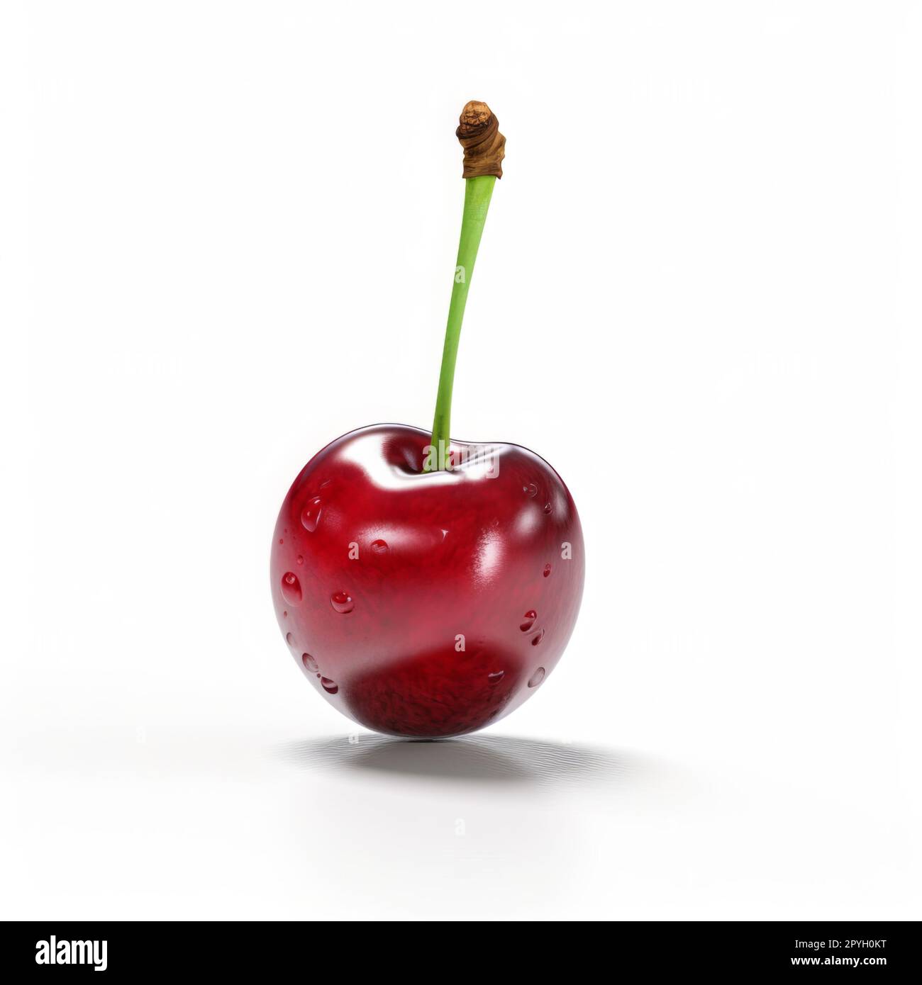 A single red cherry with stalk. Isolated on a white background Stock ...