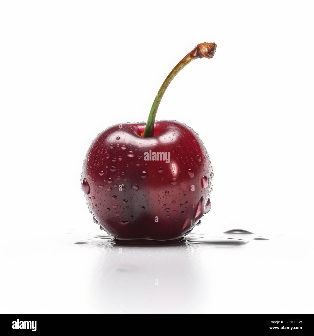 A single red cherry with stalk. Isolated on a white background Stock ...