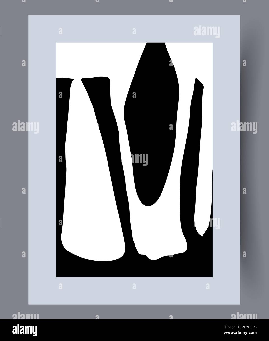 Abstract shapes monochrome contour wall art print. Wall artwork for ...