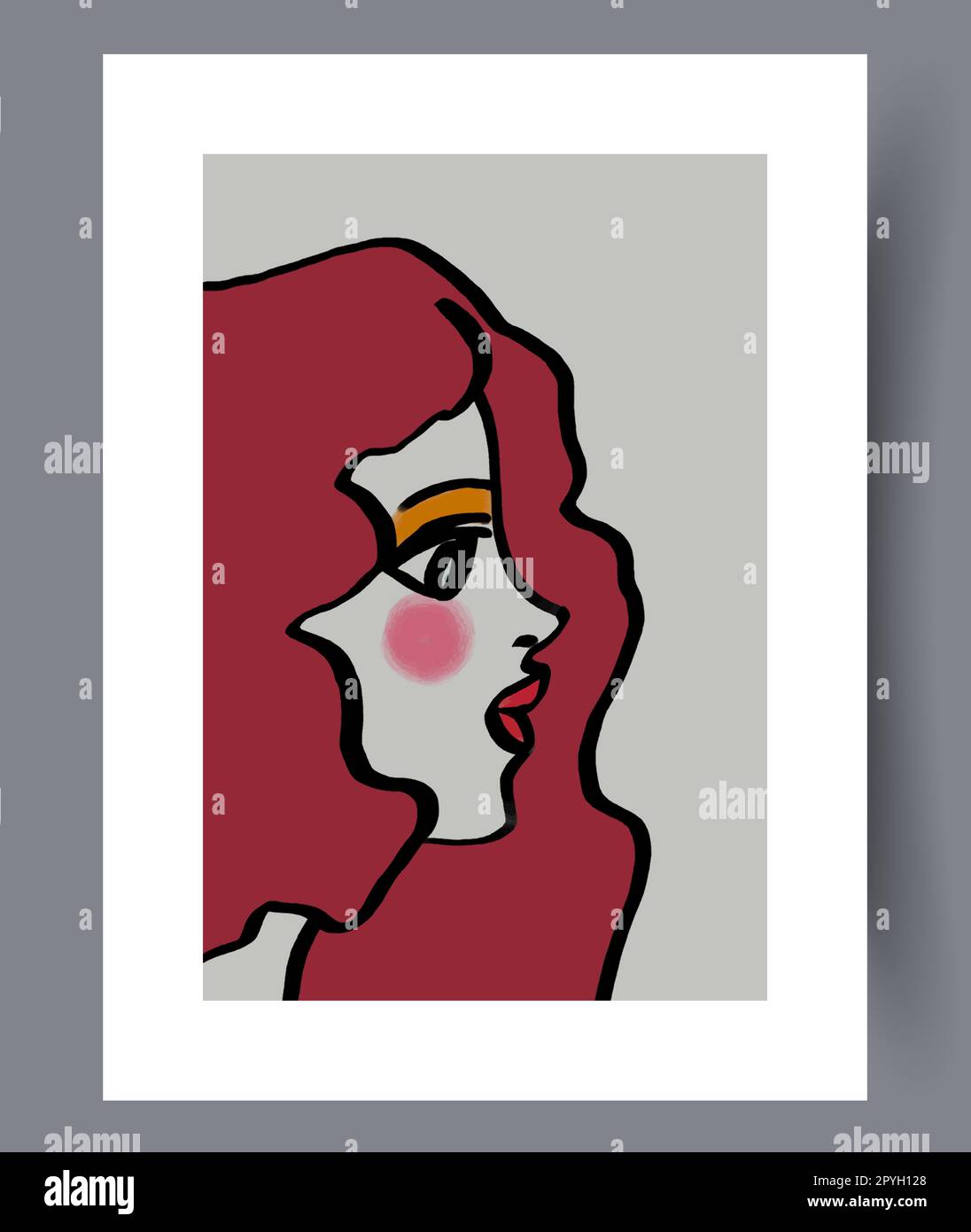 Portrait girl shy face wall art print. Printable minimal abstract girl ...