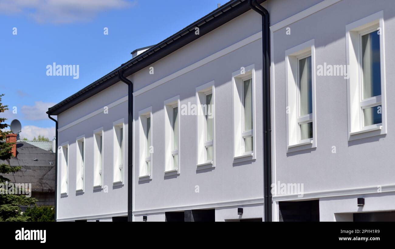 Terraced family homes in newly developed housing estate. The real ...