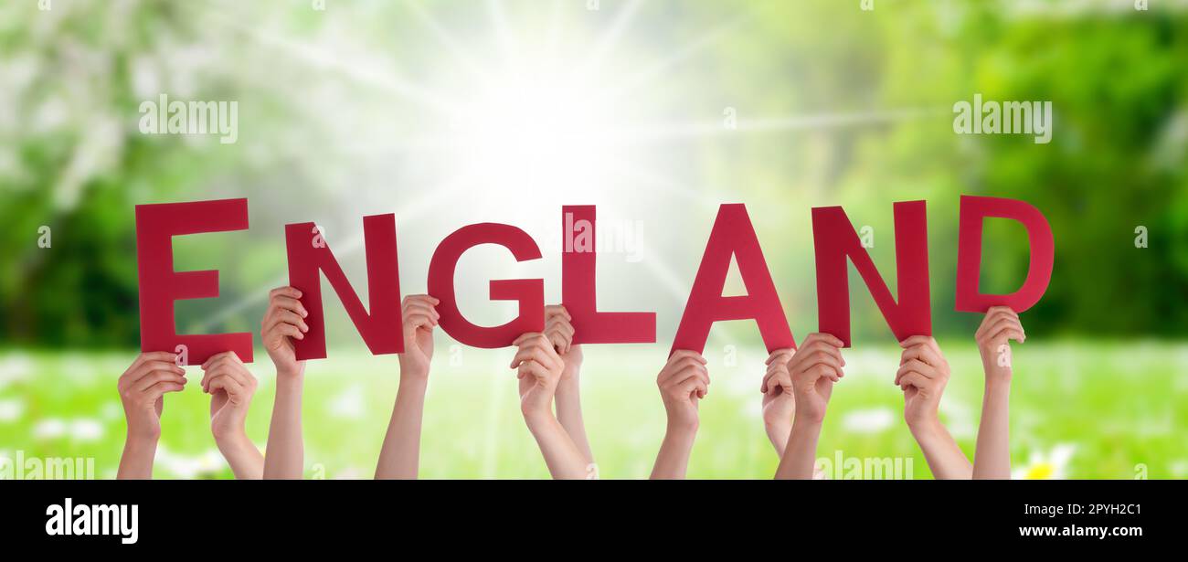People Hands Building Word England, Grass Meadow Stock Photo - Alamy