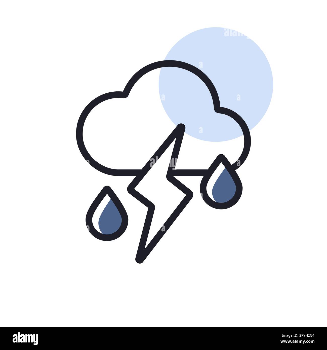 Cloud with fall rain and lightning vector icon. Meteorology sign. Graph ...