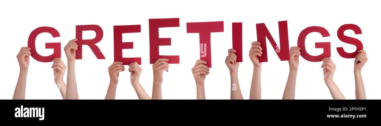 People Or Persons Hands Building English Word Greetings. Isolated White ...